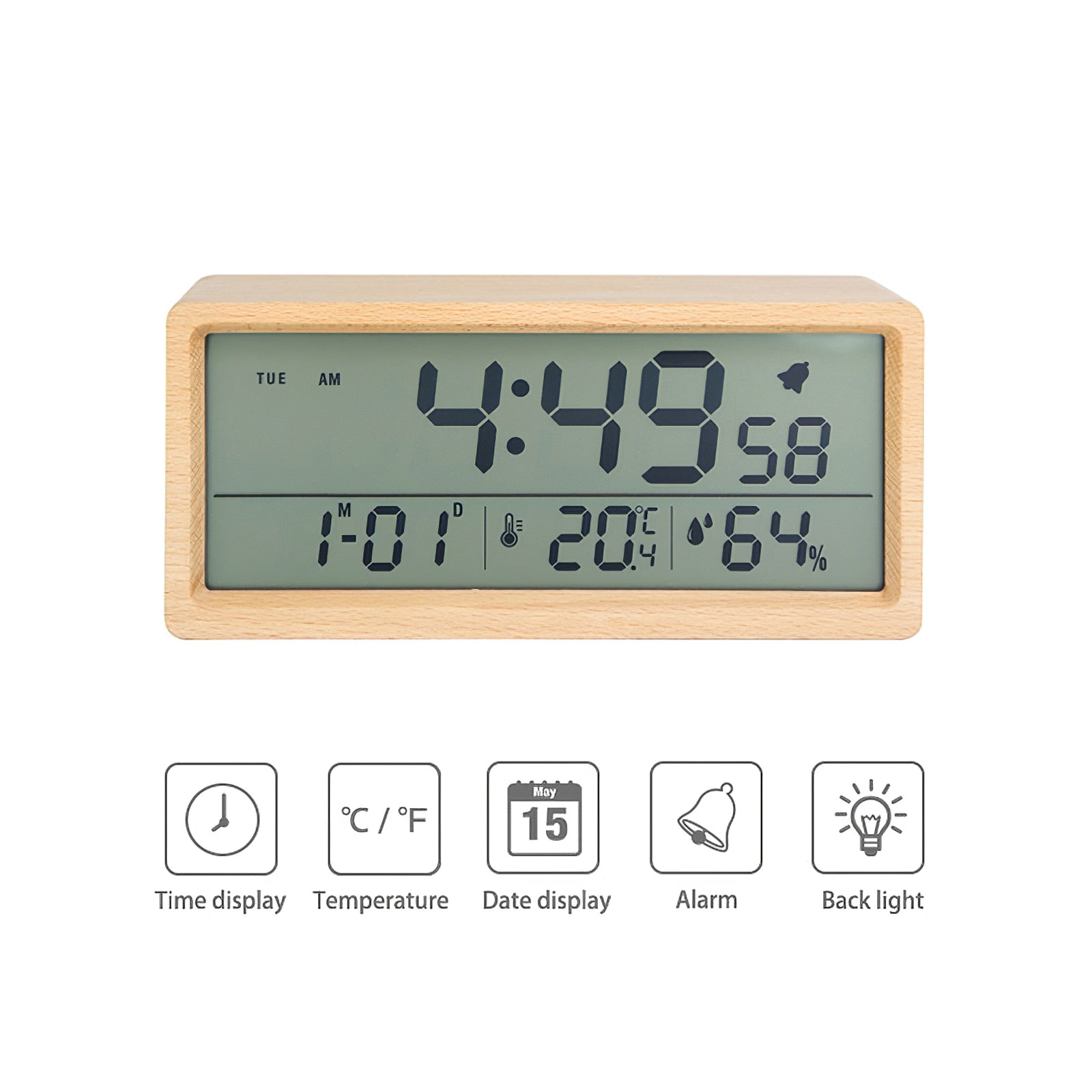 Bamboo Alarm Clock Digital Display | My-Wall-Clock - My Wall Clock